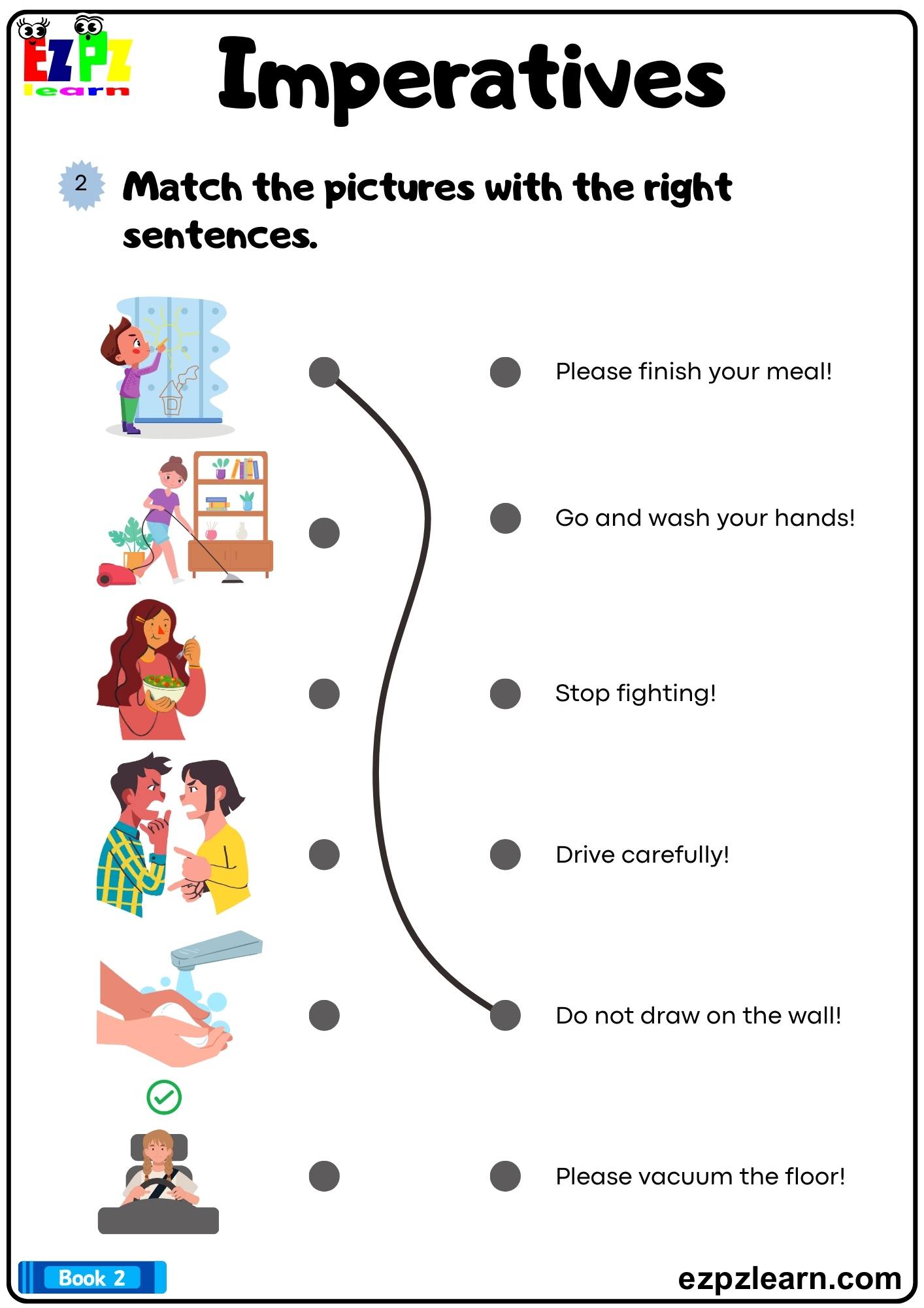Imperatives Match the Pictures with the Correct Imperatives Bk2 Downloadable pdf - Ezpzlearn.com